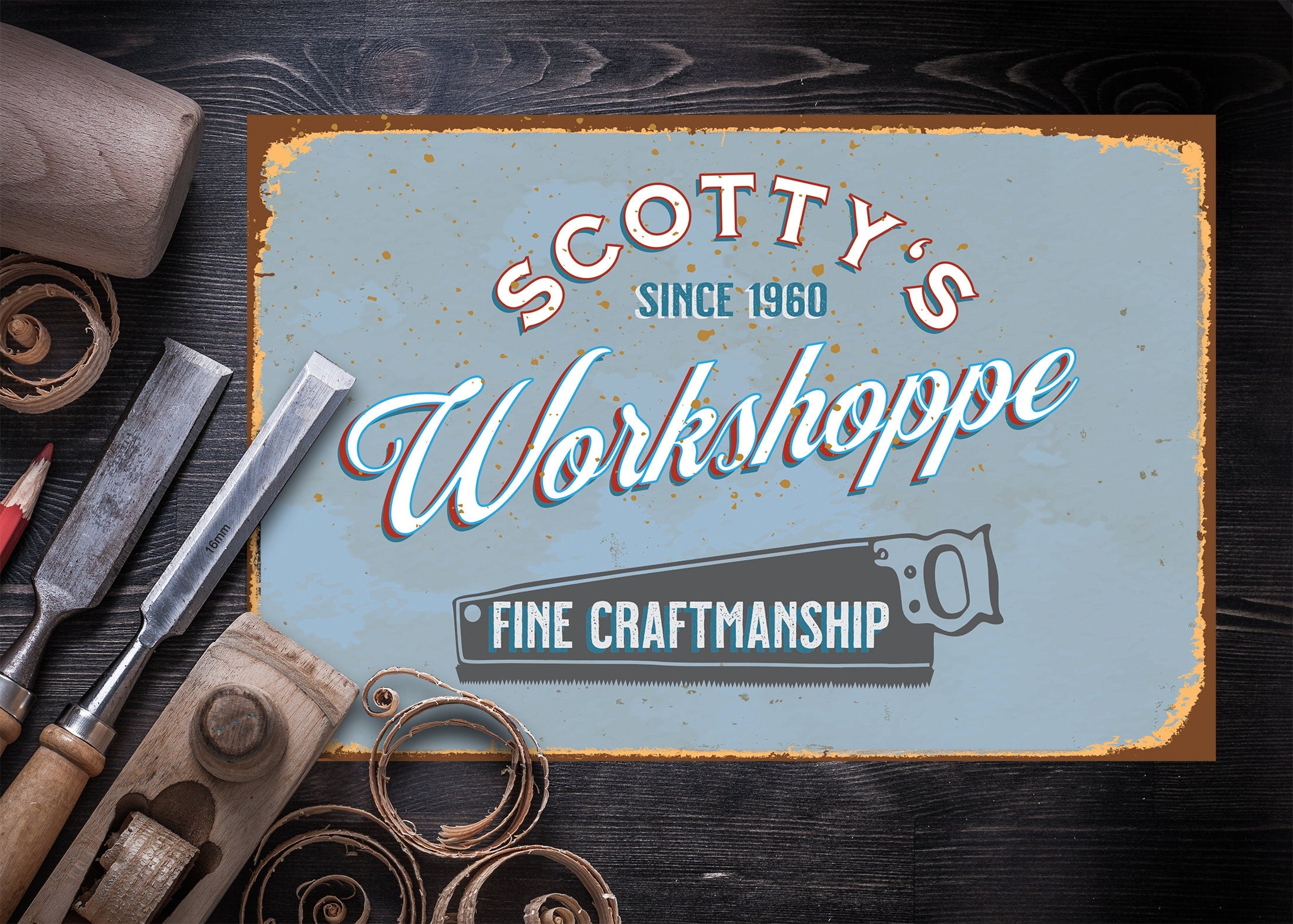 Metal Workshop Sign, Retro Vintage Personalized For Shop, Garage, Den ...